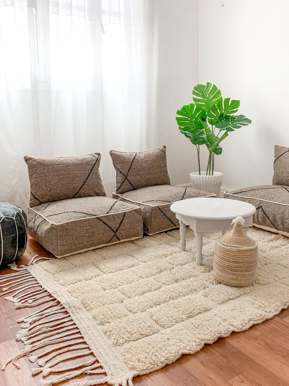 Unstuffed Moroccan Majlis Sofa Set: Wool Arabic Seating, Zipped Pouches ...