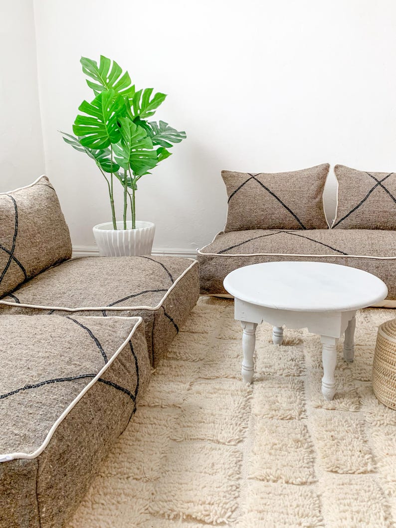Unstuffed Moroccan Majlis Sofa Set: Wool Arabic Seating, Zipped Pouches ...