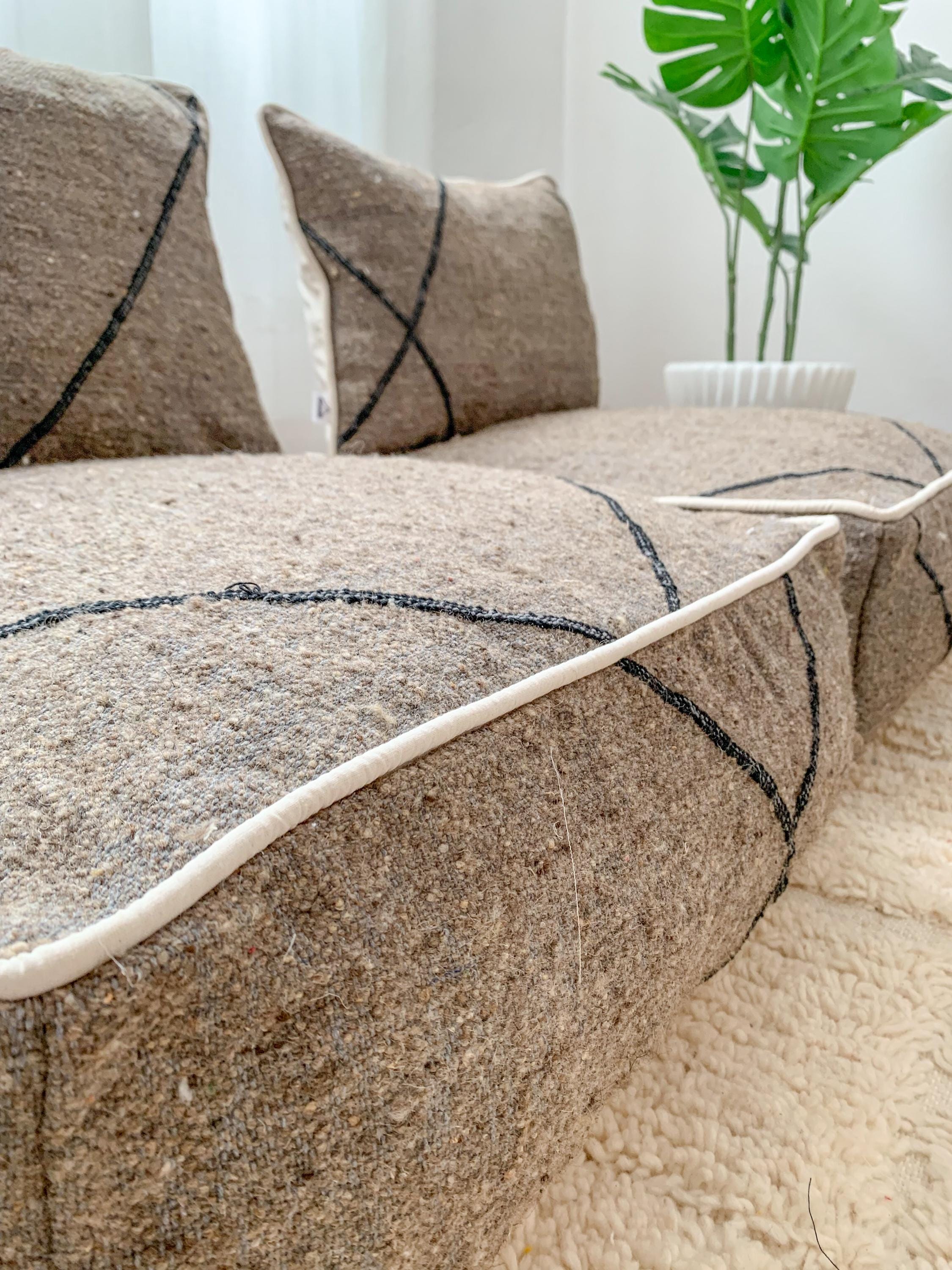 Unstuffed Moroccan Majlis Sofa Set: Wool Arabic Seating, Zipped Pouches ...