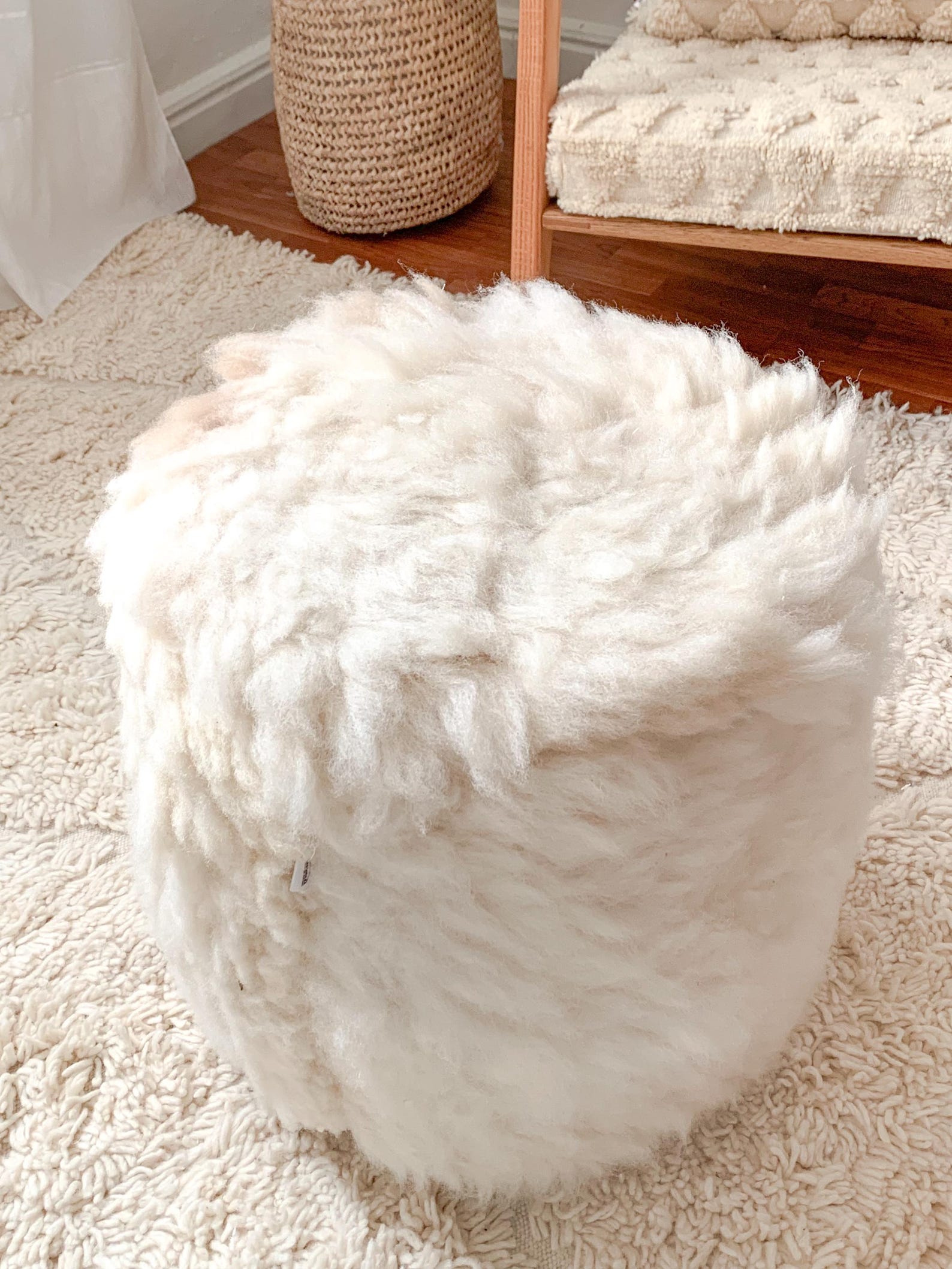 Sheep Skin Moroccan Kilim Pouf Ottoman – Handmade Round Footstool ...