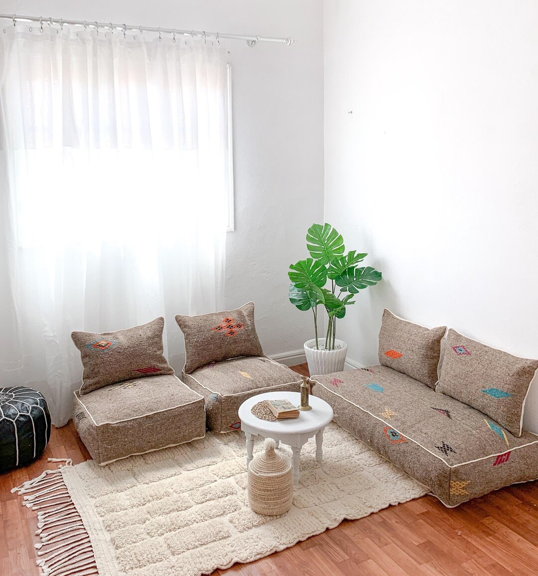 Unstuffed Moroccan Majlis Sofa Set: Wool Arabic Seating, Zipped Pouches ...