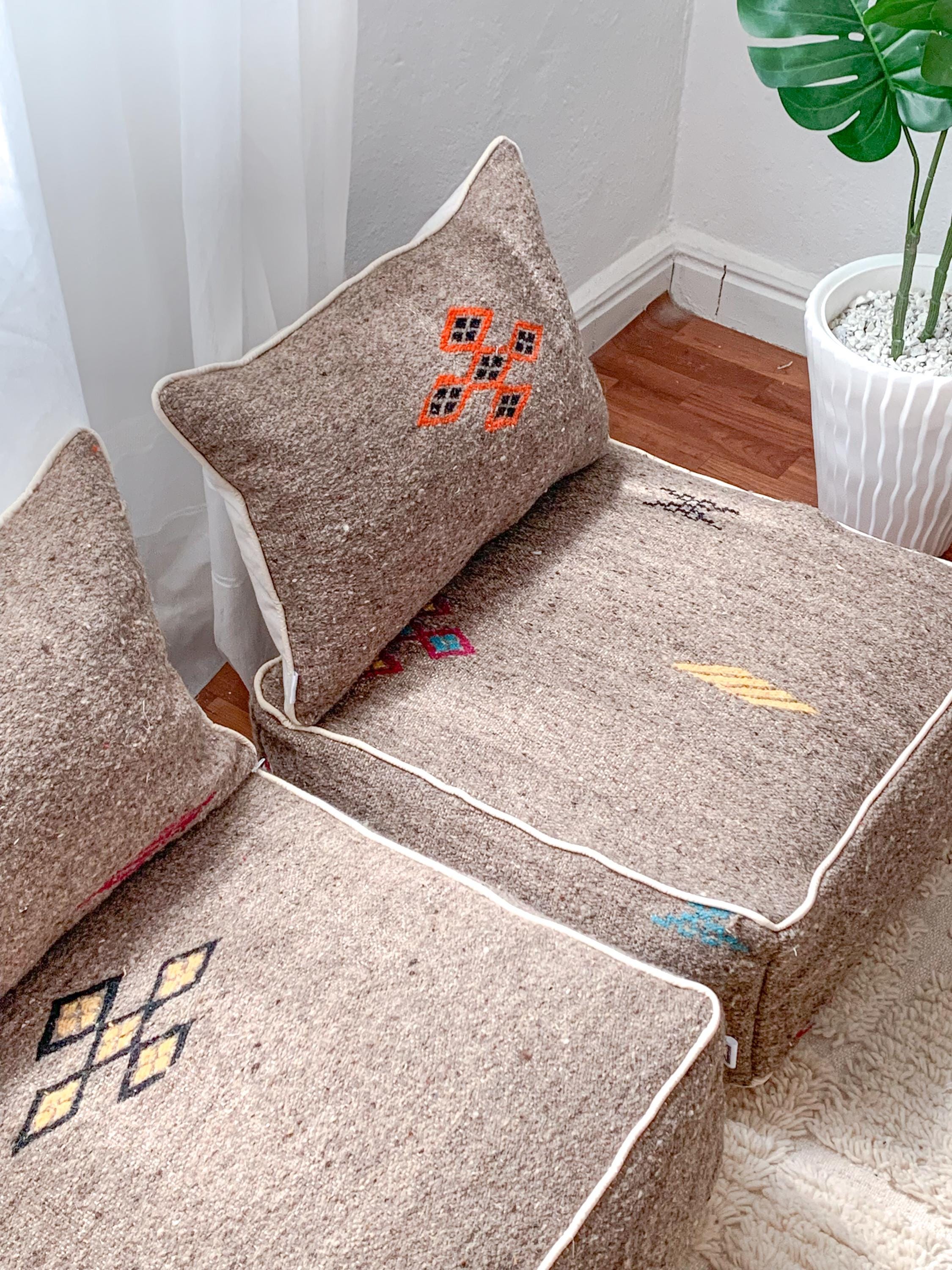 Unstuffed Moroccan Majlis Sofa Set: Wool Arabic Seating, Zipped Pouches ...
