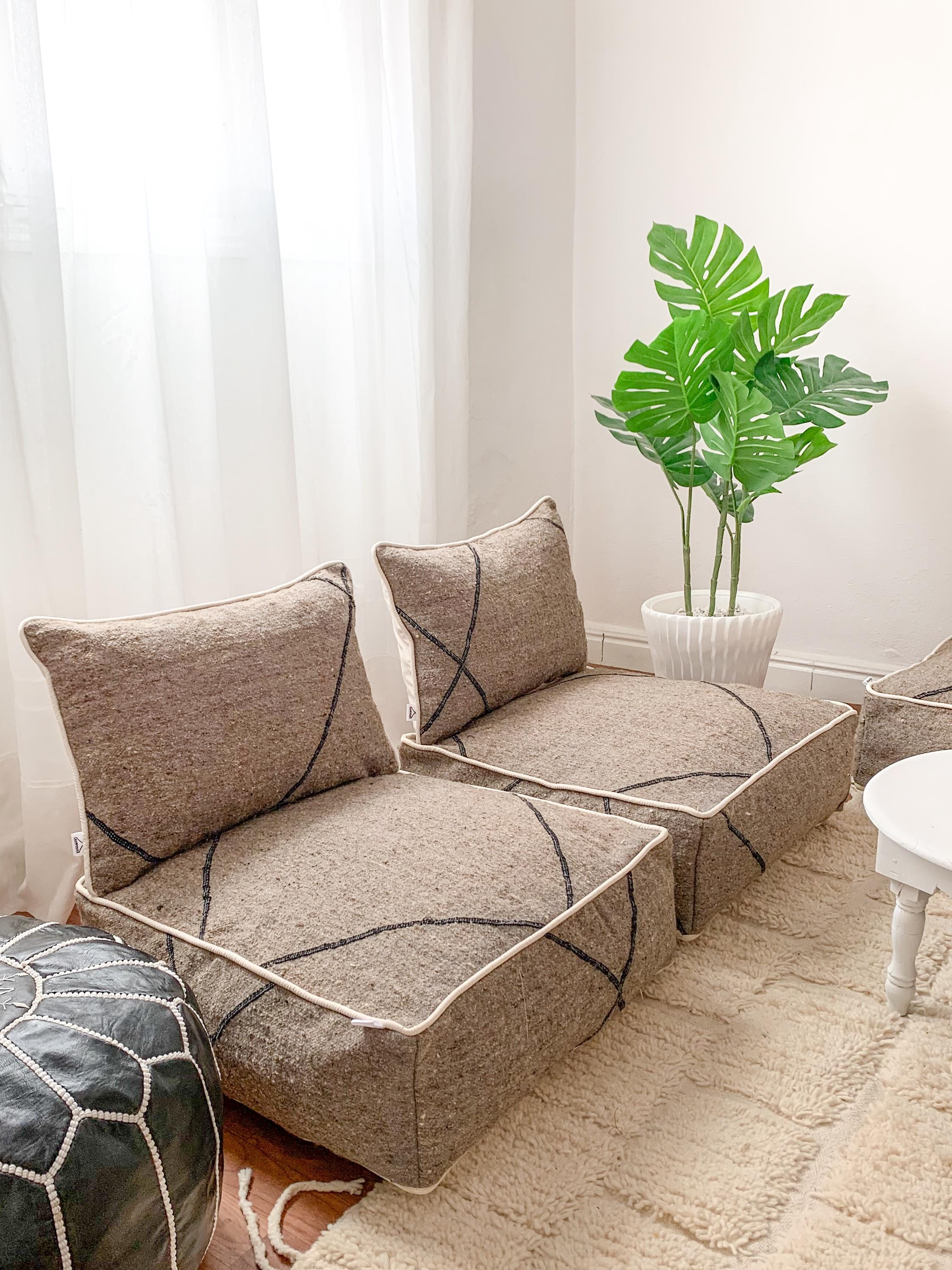 Unstuffed Moroccan Majlis Sofa Set: Wool Arabic Seating, Zipped Pouches ...