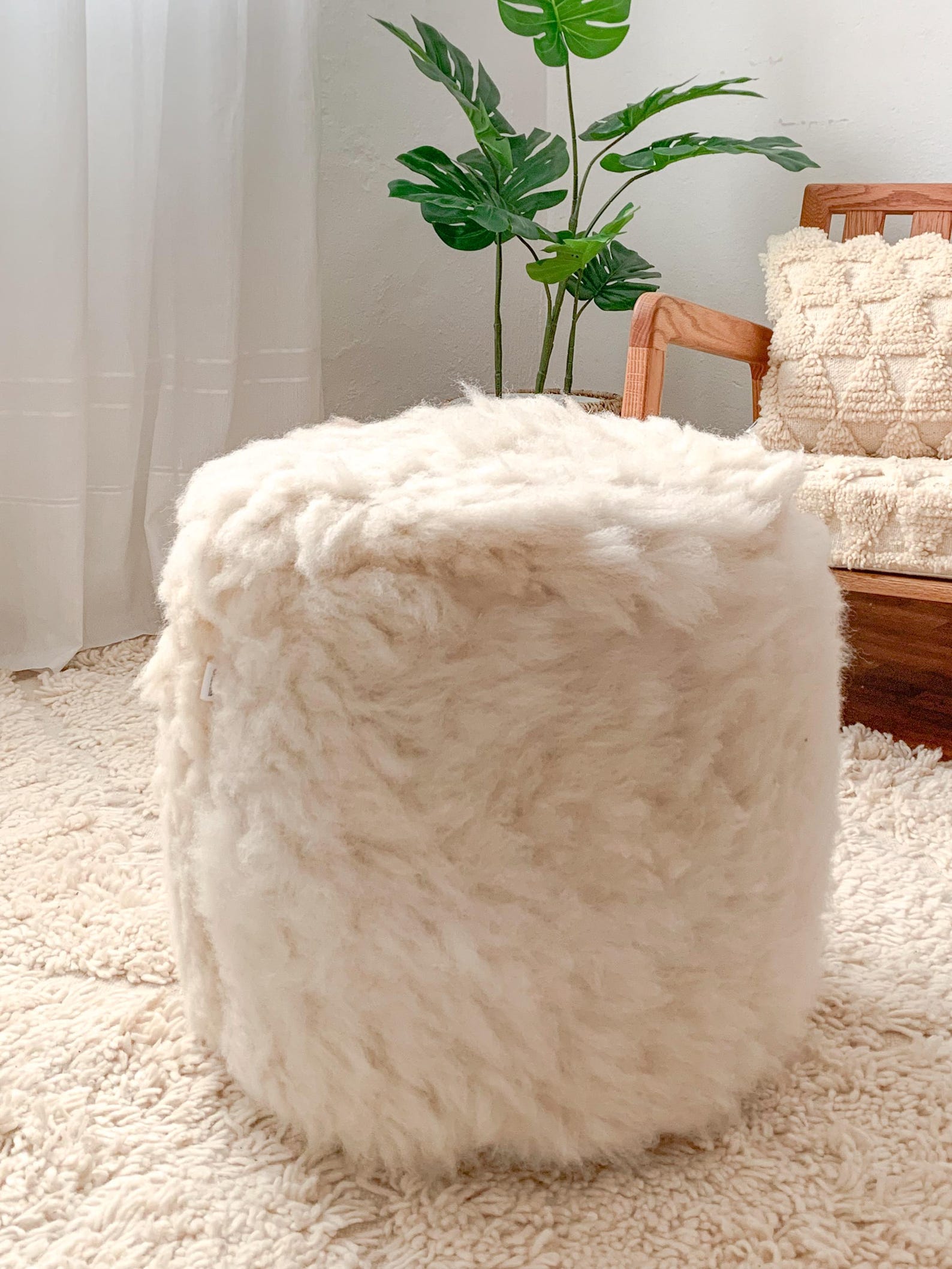Sheep Skin Moroccan Kilim Pouf Ottoman – Handmade Round Footstool ...