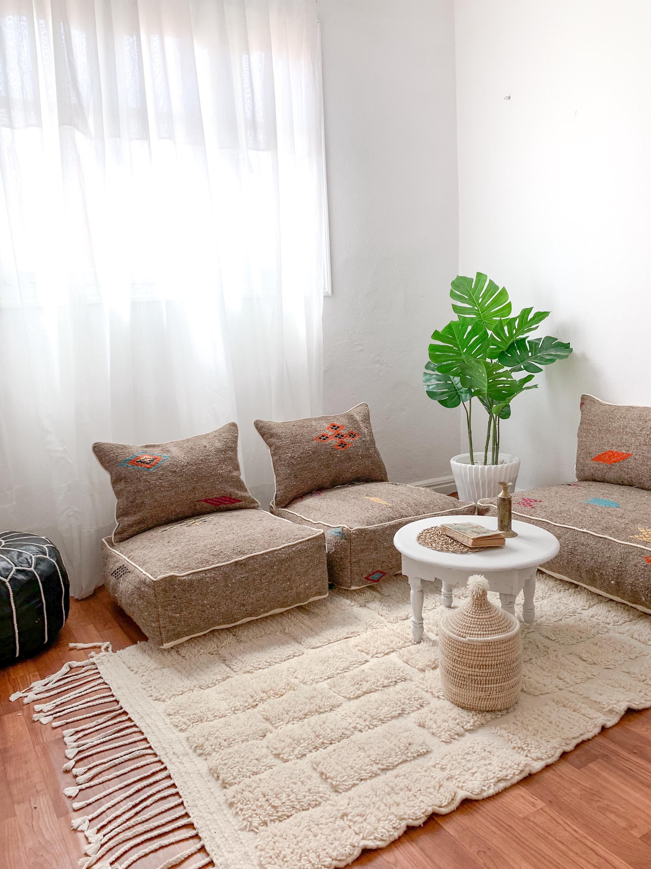 Unstuffed Moroccan Majlis Sofa Set: Wool Arabic Seating, Zipped Pouches ...
