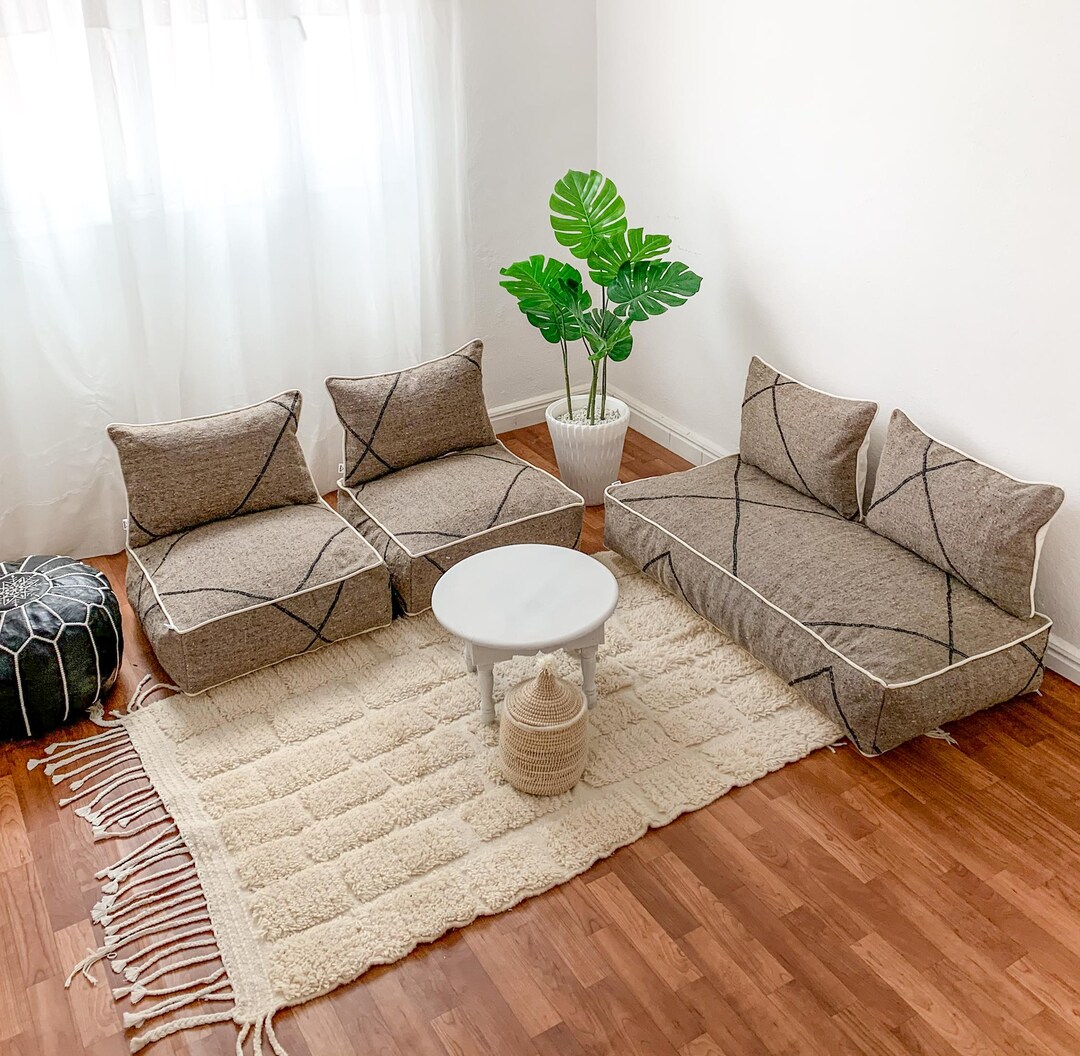 Unstuffed Moroccan Majlis Sofa Set: Wool Arabic Seating, Zipped Pouches ...