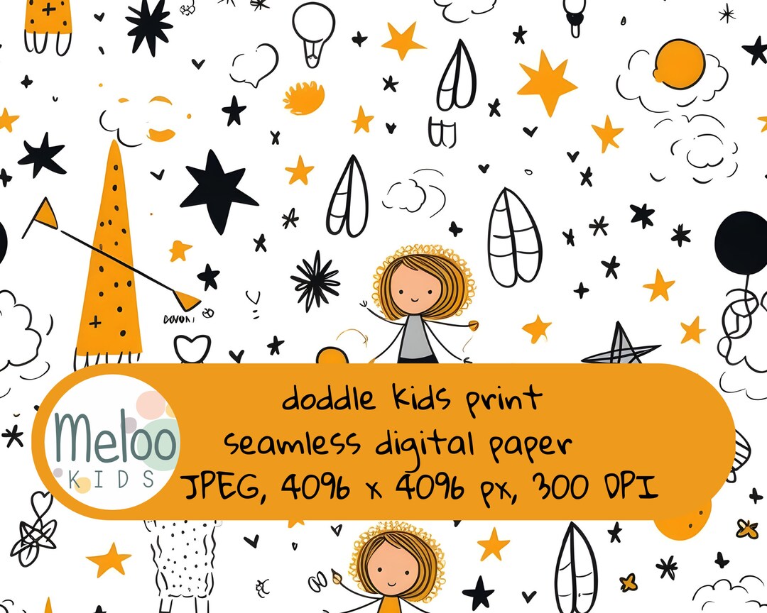 Monochrome Doddle Kids Pattern, Cute Kids Cartoon Style, Minimalistic ...
