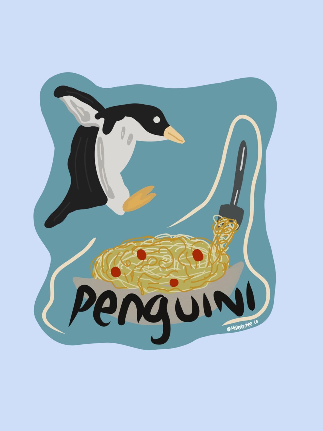 Penguini Sticker | Punny Animal Food Sticker, Pasta Sticker, Penguin ...