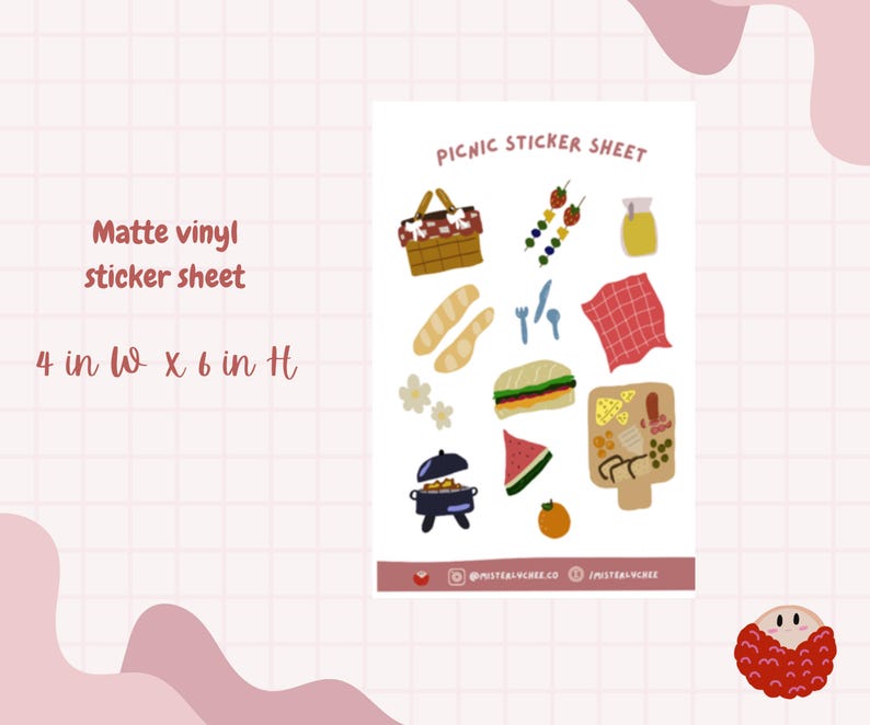 Picnic Sticker Sheet - Aesthetic Stationery, Journal Stickers, Kawaii ...