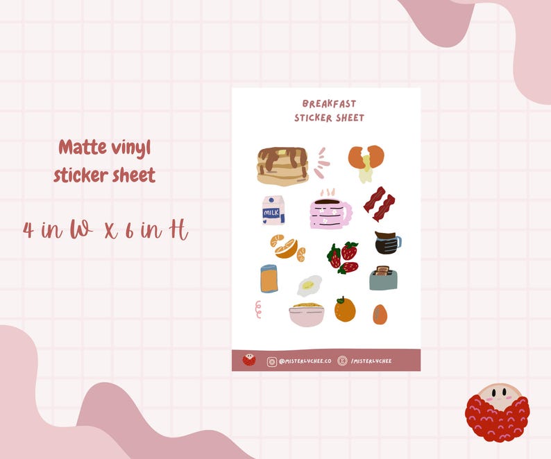 Cute Breakfast Sticker Sheet - Aesthetic Stationery, Journal Stickers ...