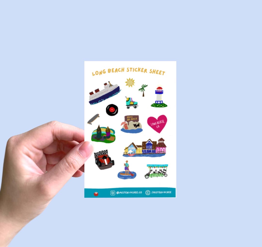 Long Beach Sticker Sheet | Aesthetic California Journal Stickers ...