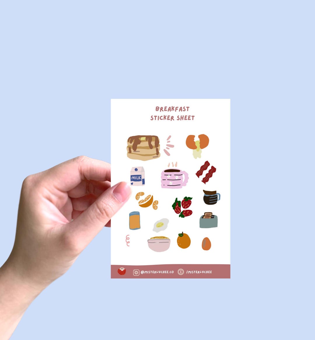 Cute Breakfast Sticker Sheet - Aesthetic Stationery, Journal Stickers ...