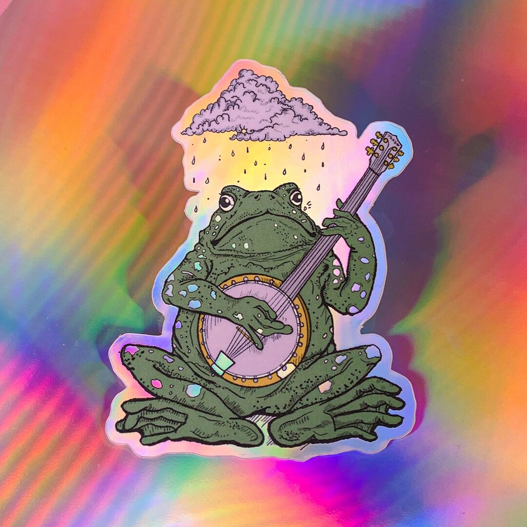 Banjo Frog // Holographic Sticker - Etsy