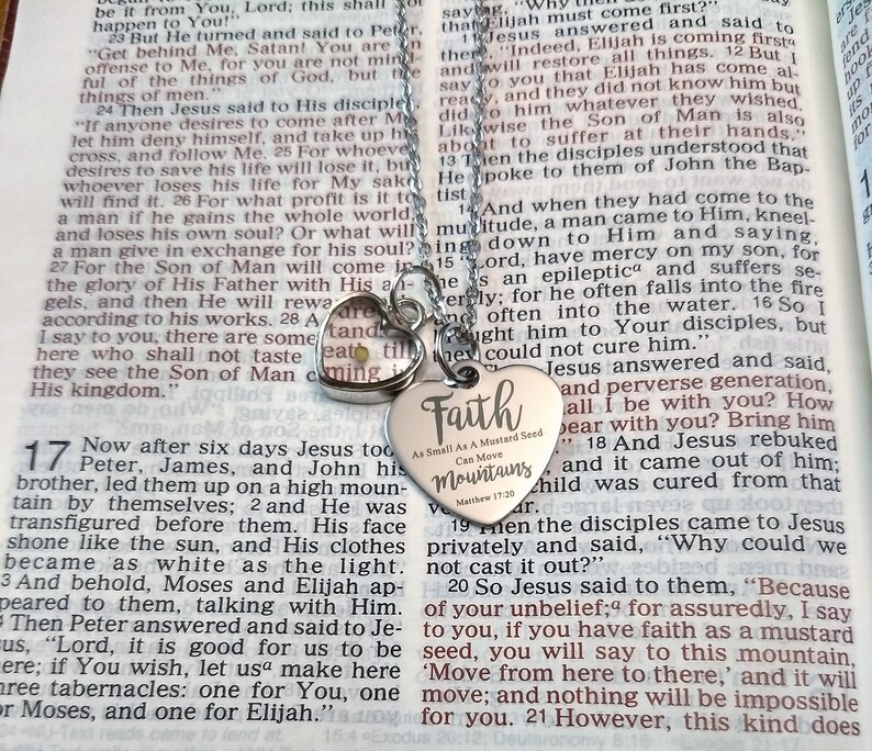 Real Mustard Seed Necklace Heart Faith Necklace for Women Christian ...