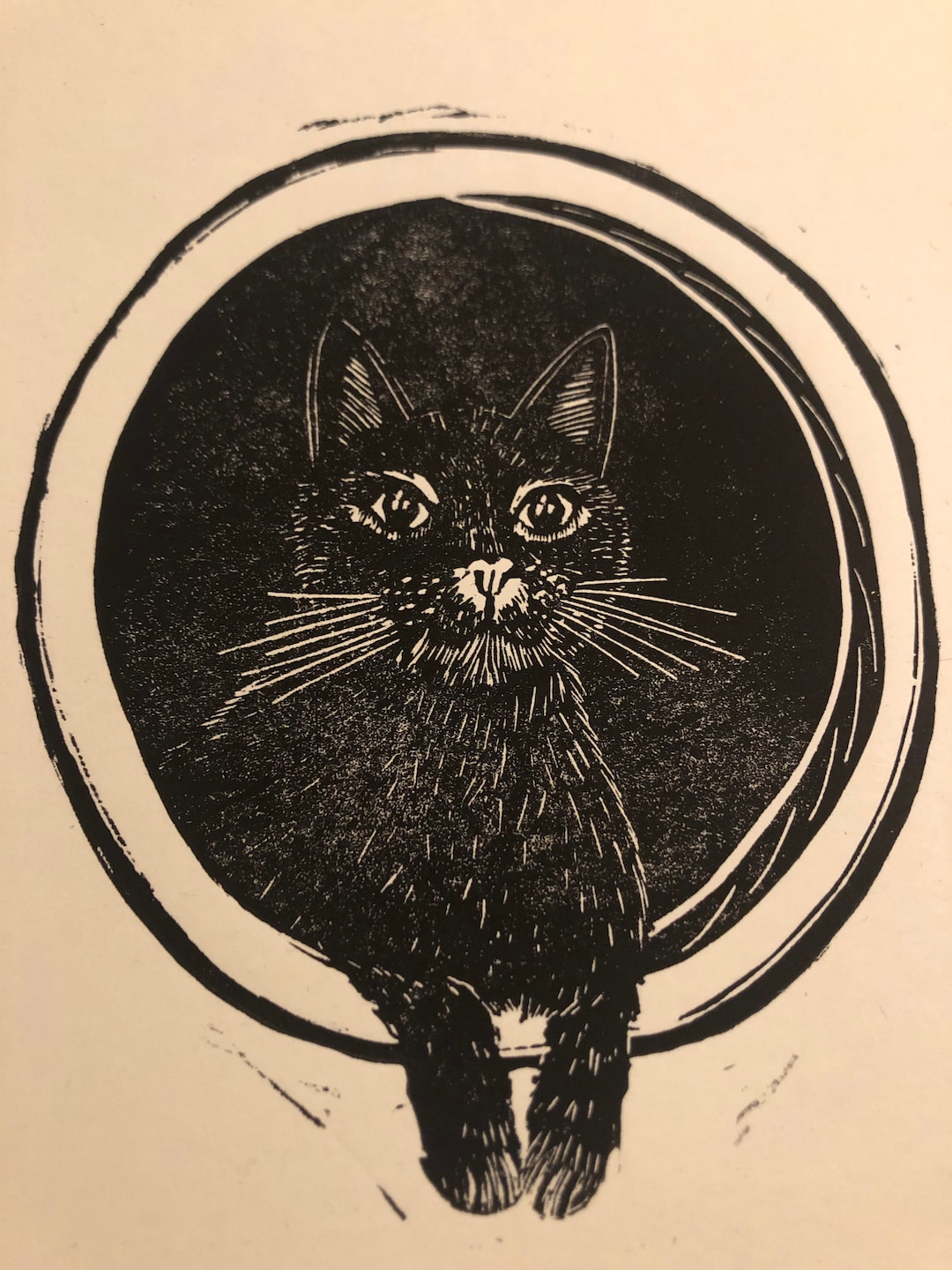 Linocut print: black cat / Linoldruck Katze - Etsy 日本