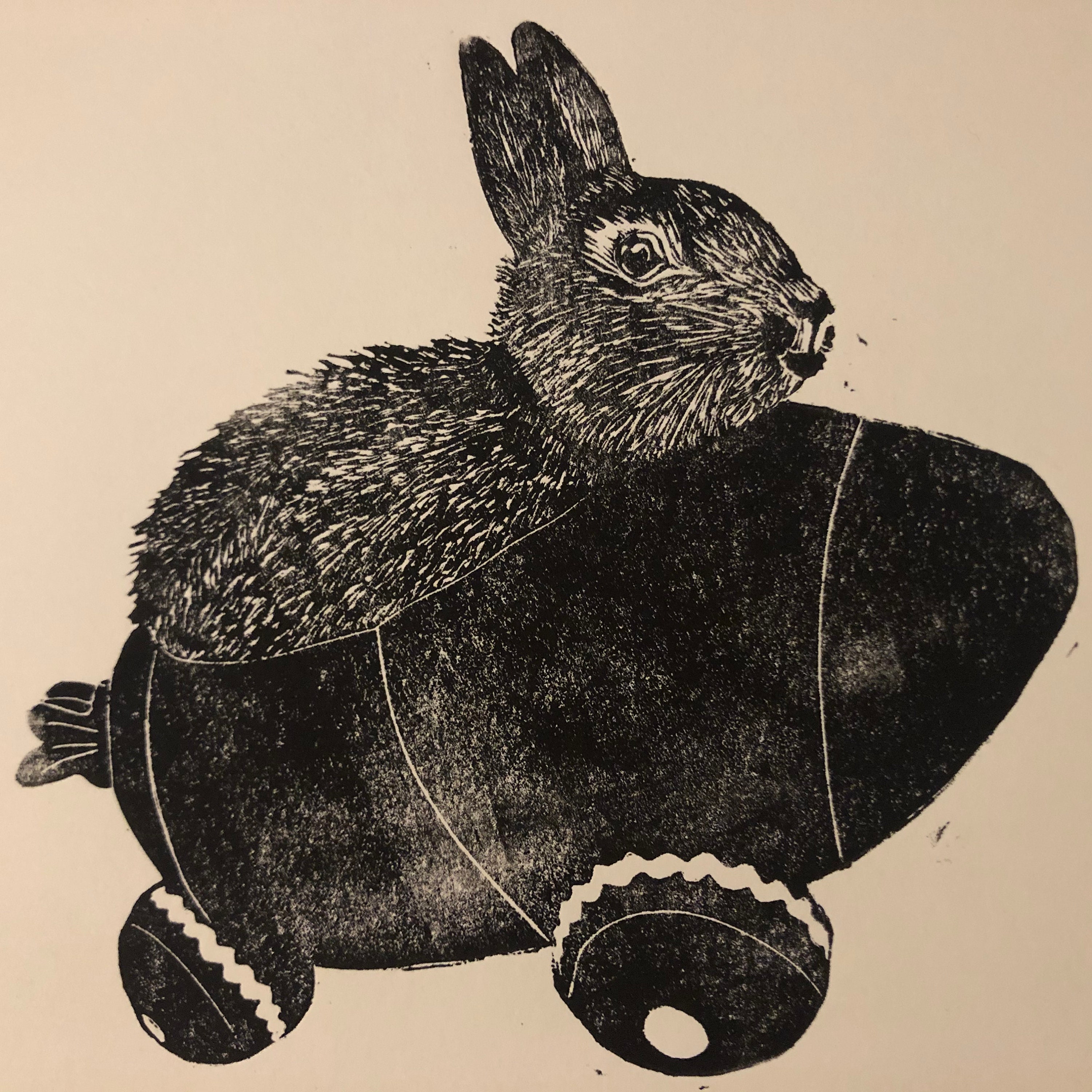 Linocut Bunny in Carrot Car / Linocut: Rabbit in a Carrot Car - Etsy