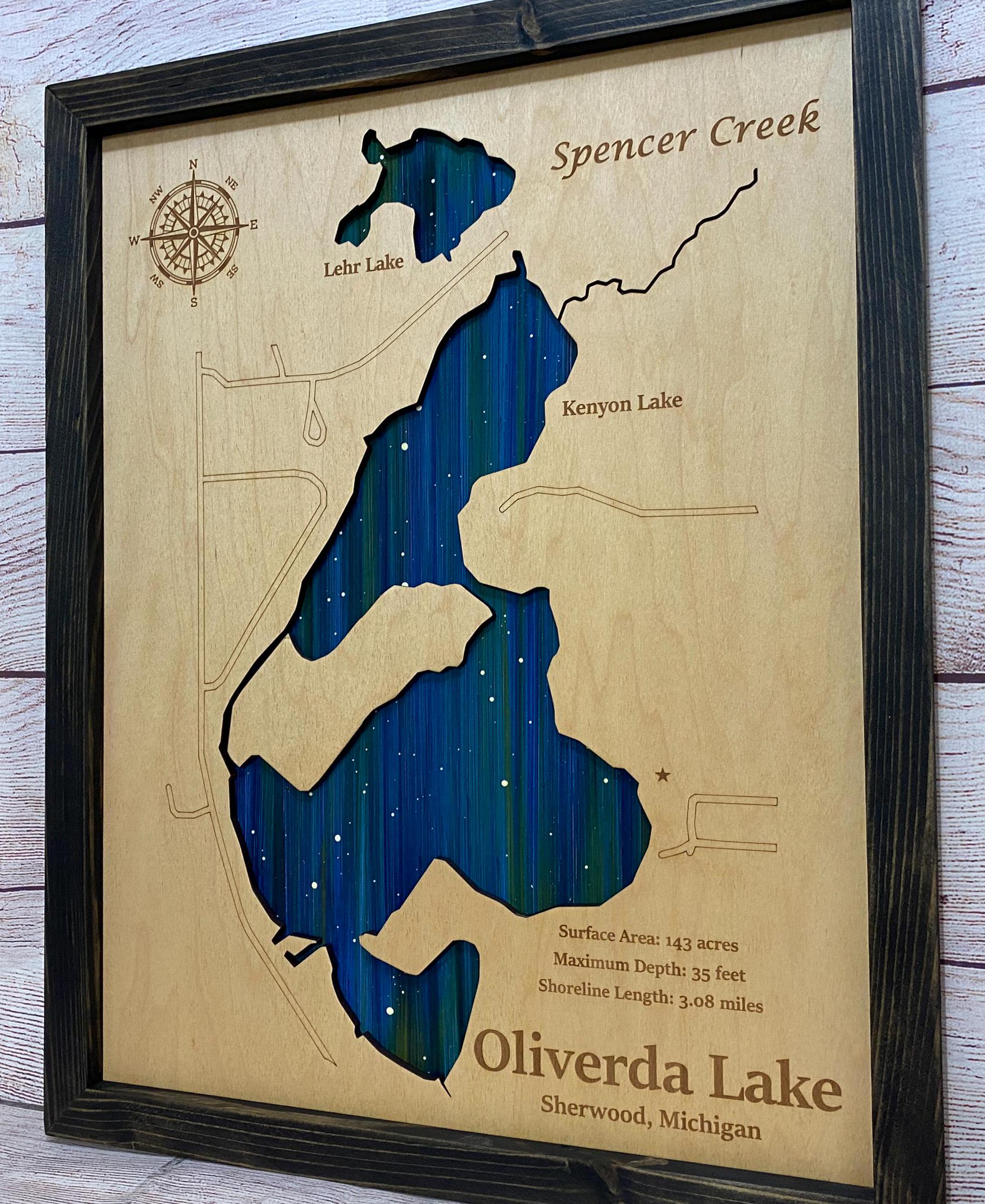 Personalized Lake Wood Art: Laser Engraved Map With Starry Night Sky - Etsy