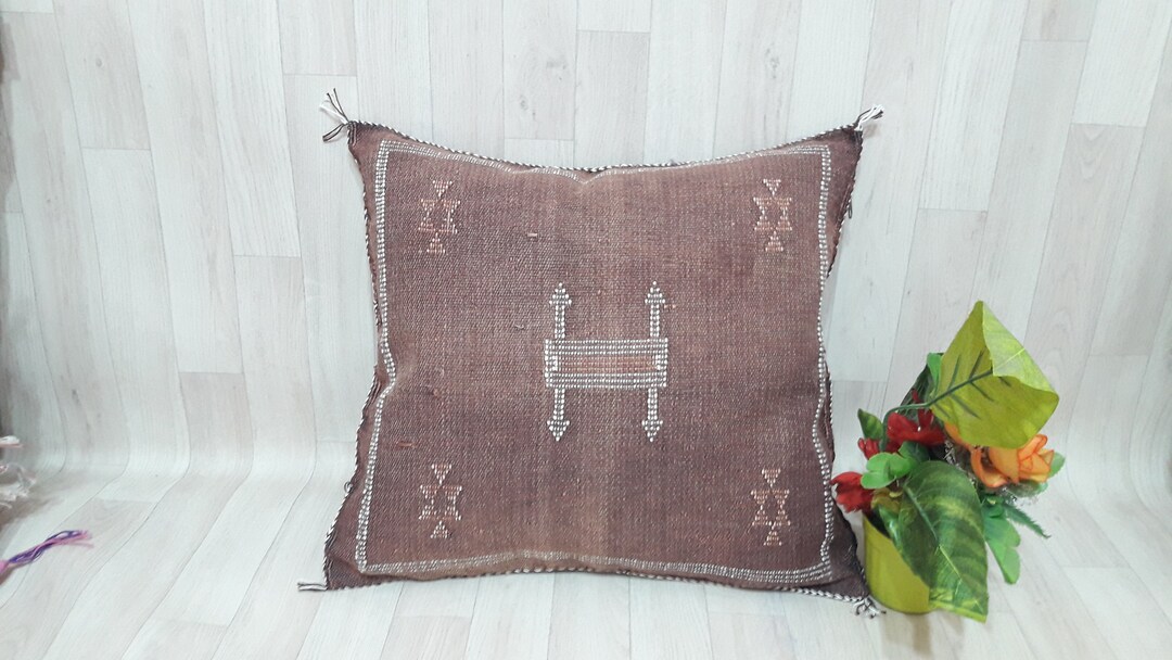 Cactus Silk Cushion Cover Brown Sabra Pillow Handmade Morocco Cushion ...