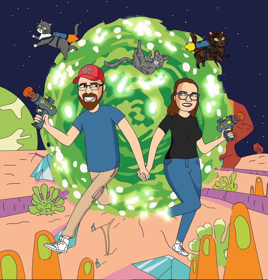 Custom Cartoon Style Couple Portrait Personalized Gift for - Etsy