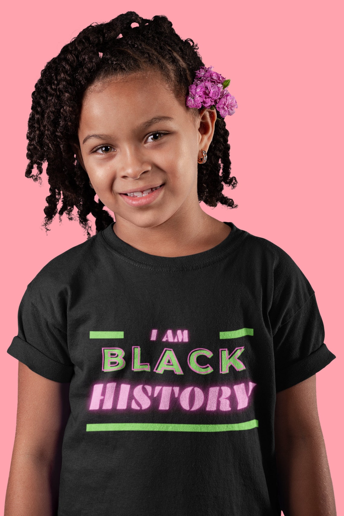 I Am Black History Kid's Black T-shirt Neon Pink, Black Pride Girl's T ...