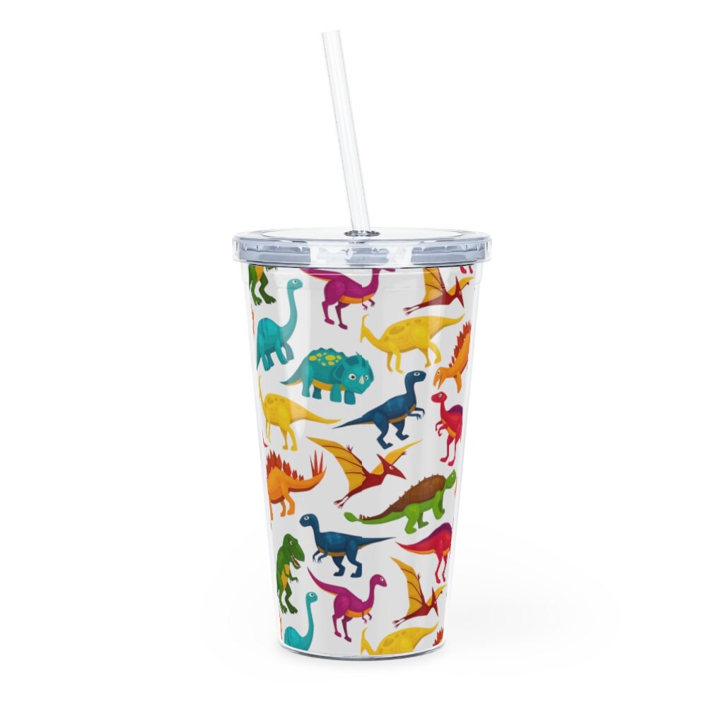 Dino Land Tumbler, Dinosaur Plastic Tumbler With Straw, Brontosaurus T ...