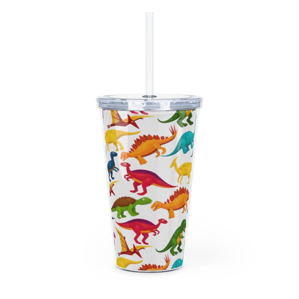 Dino Land Tumbler, Dinosaur Plastic Tumbler With Straw, Brontosaurus T ...