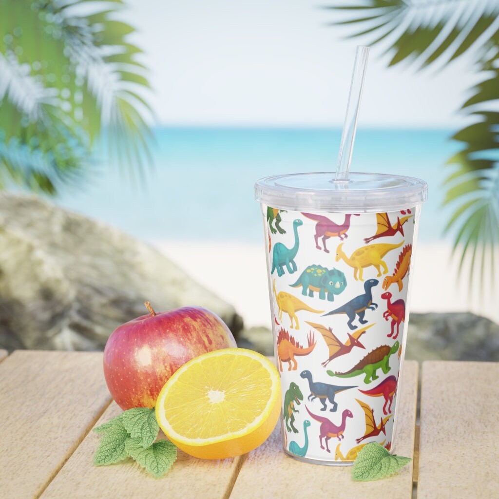 Dino Land Tumbler, Dinosaur Plastic Tumbler With Straw, Brontosaurus T ...