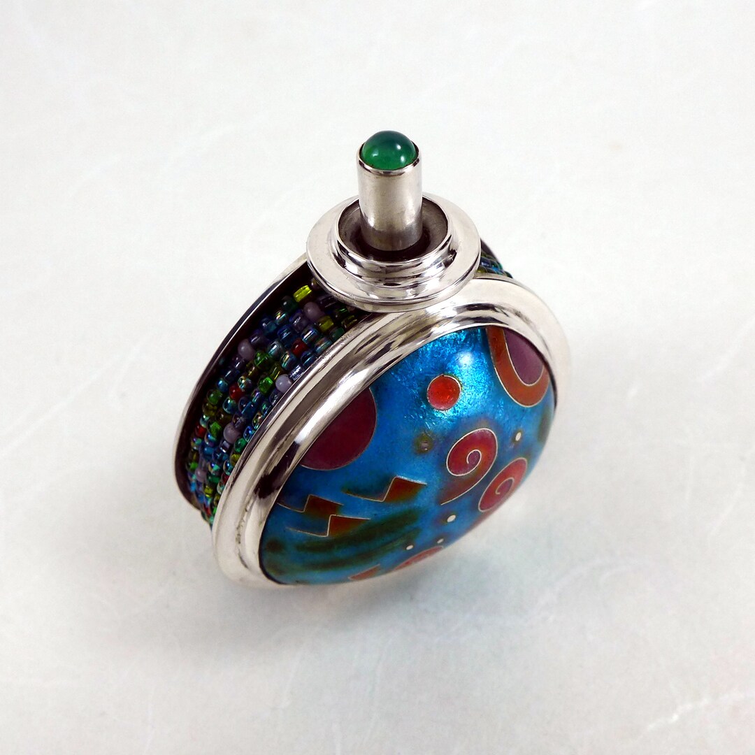 Cloisonné Enamel Perfume Bottle: Chrysoprase, Sterling Silver, Beaded ...