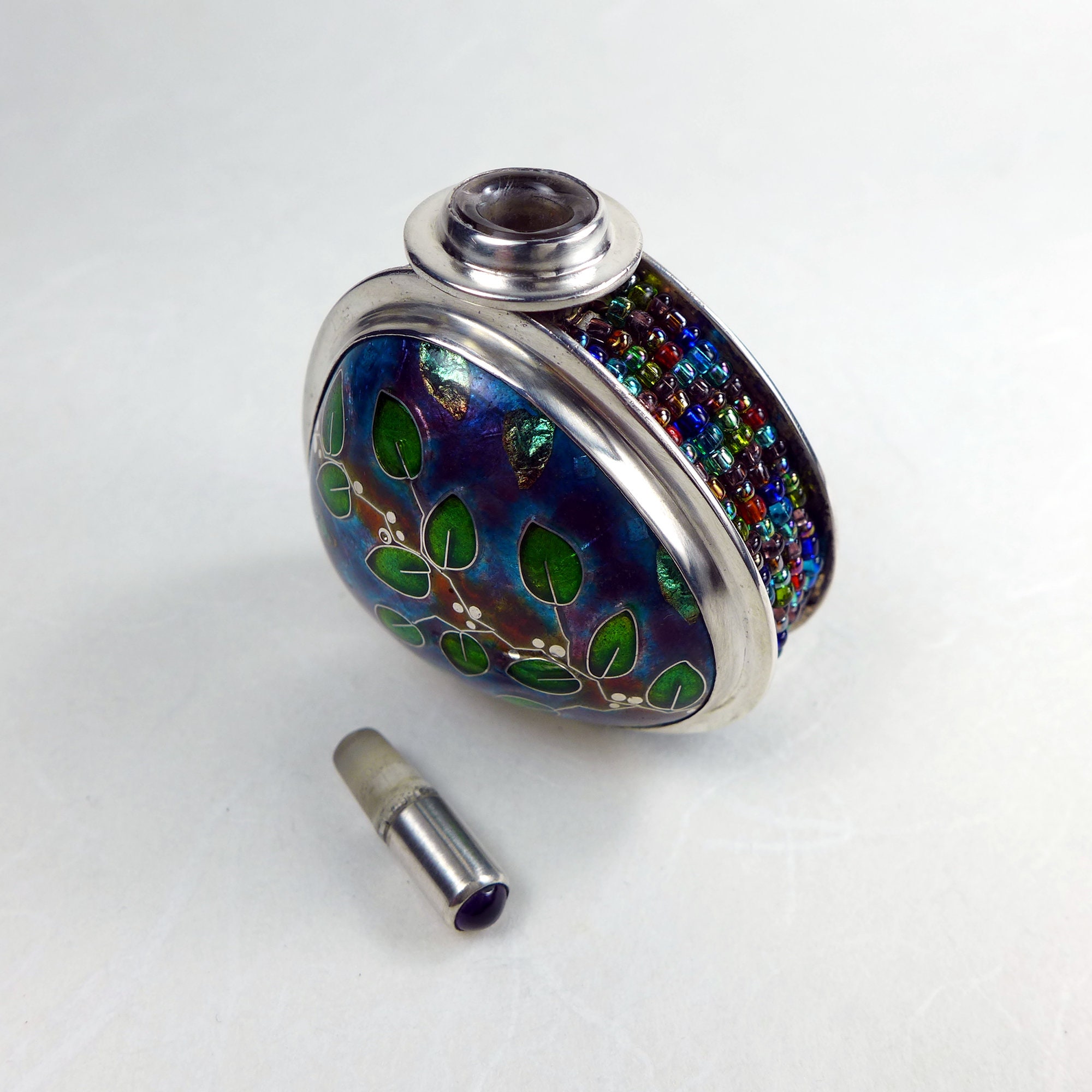 Cloisonné Enamel Perfume Bottle: Sterling Silver, Amethyst Gemstone ...