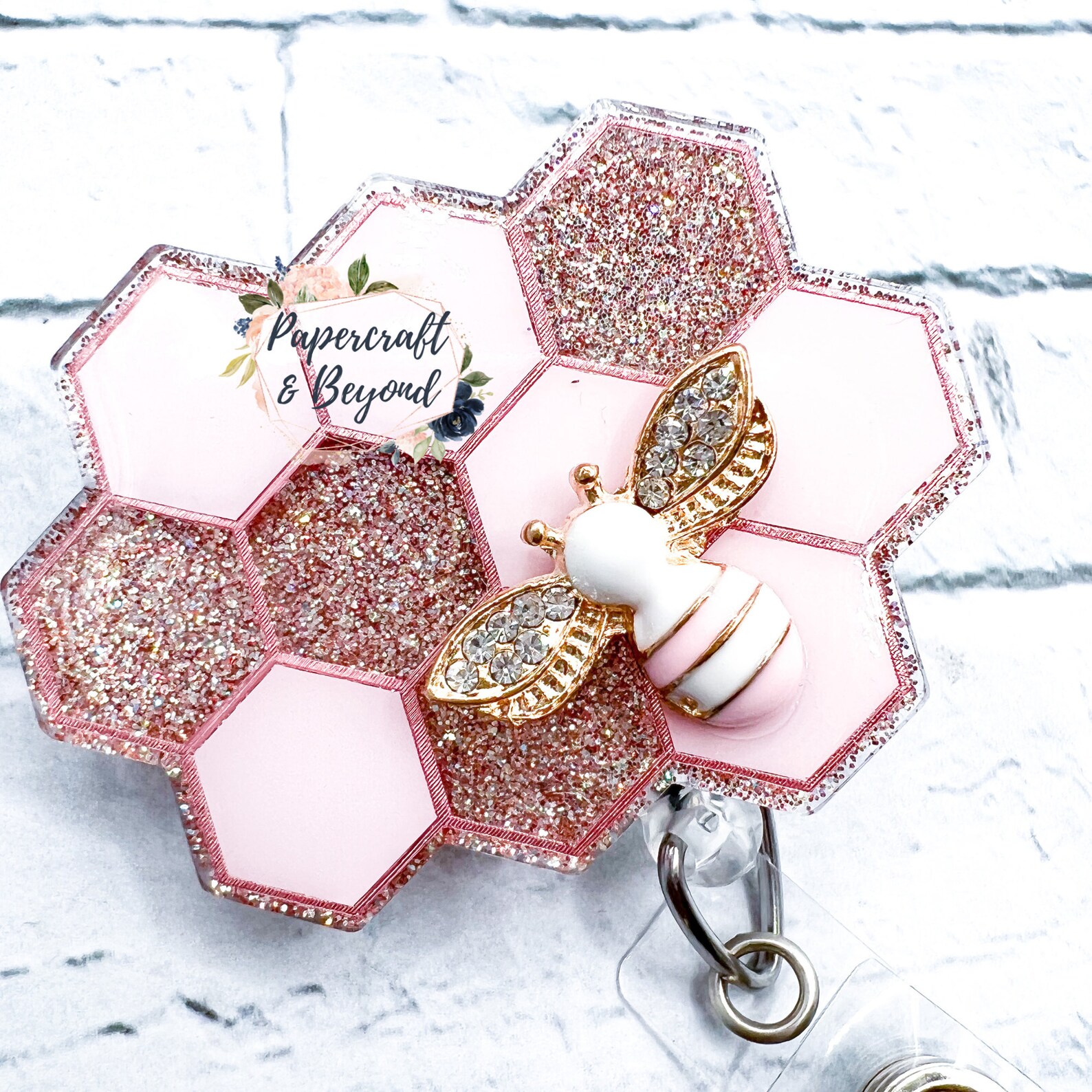 Cute Honeycomb Bee Badge Reel Rose Gold Badge Reel Honey - Etsy