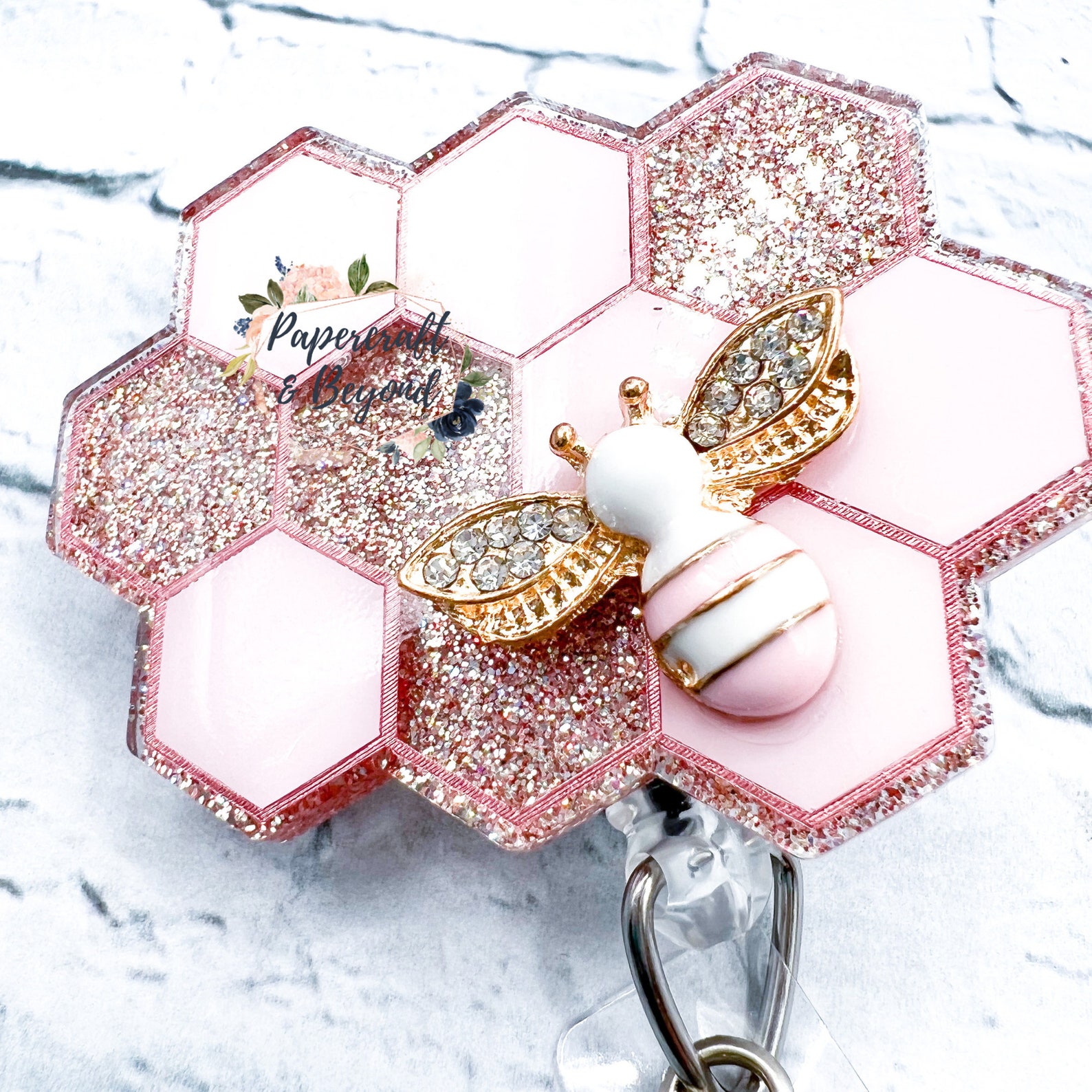 Cute Honeycomb Bee Badge Reel Rose Gold Badge Reel Honey - Etsy