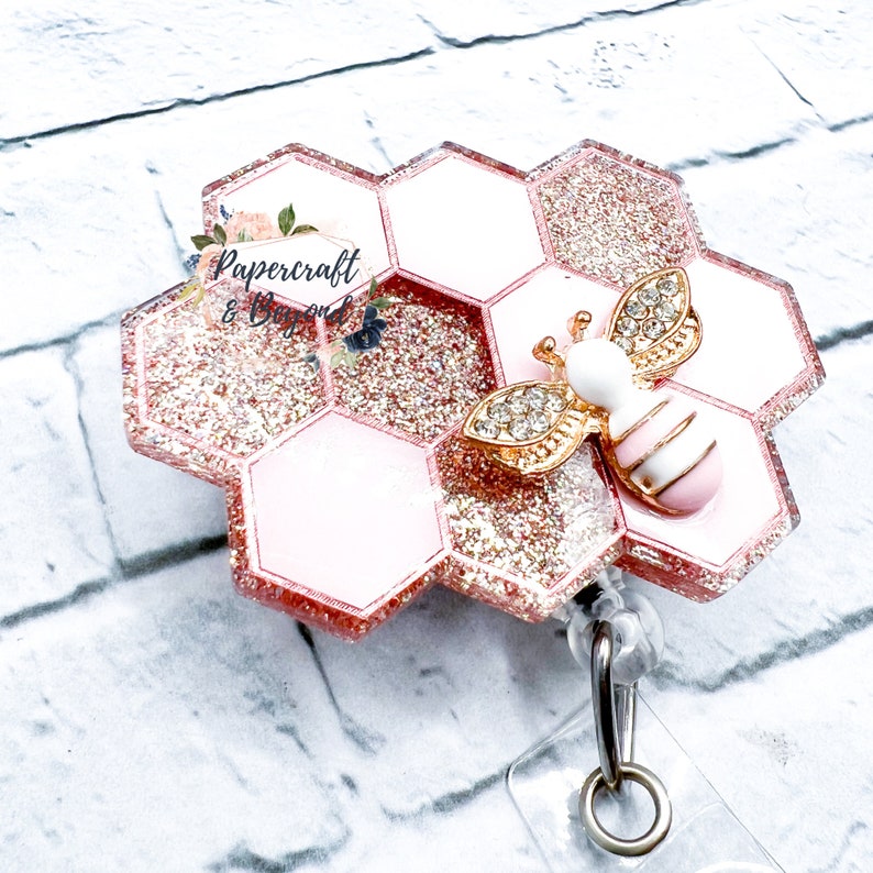 Cute Honeycomb Bee Badge Reel Rose Gold Badge Reel Honey - Etsy