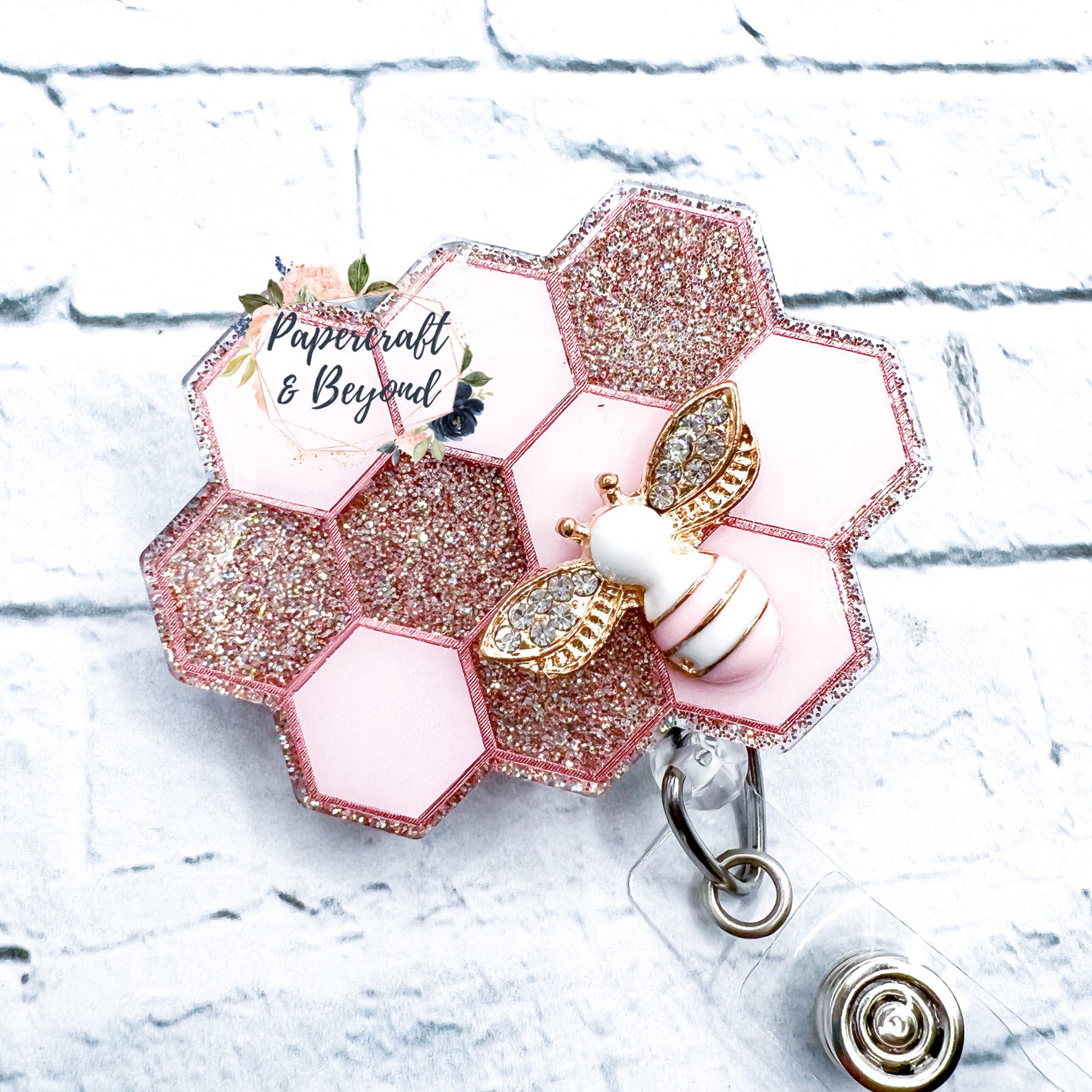 Cute Honeycomb Bee Badge Reel Rose Gold Badge Reel Honey - Etsy