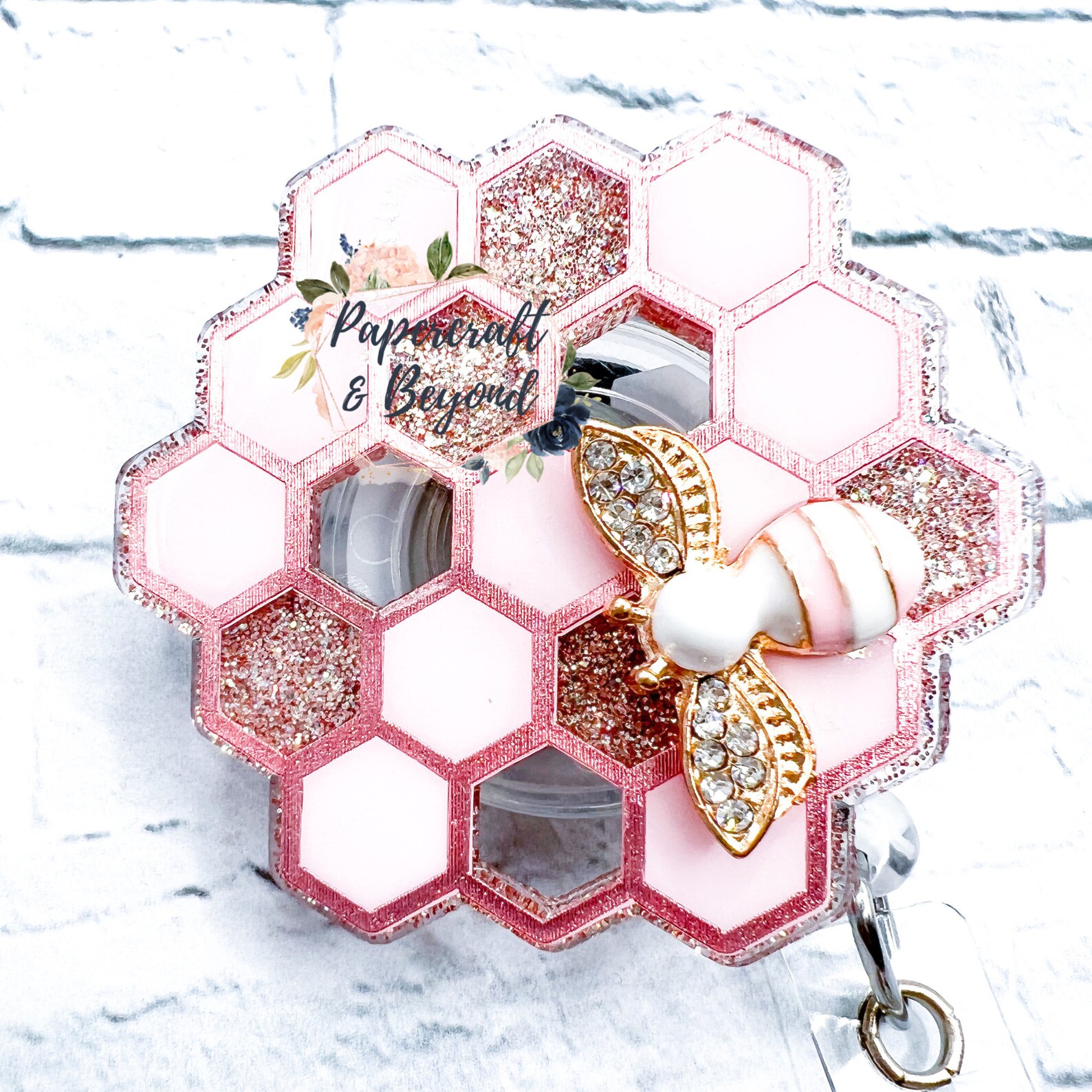Cute Honeycomb Bee Badge Reel Rose Gold Badge Reel Honey - Etsy
