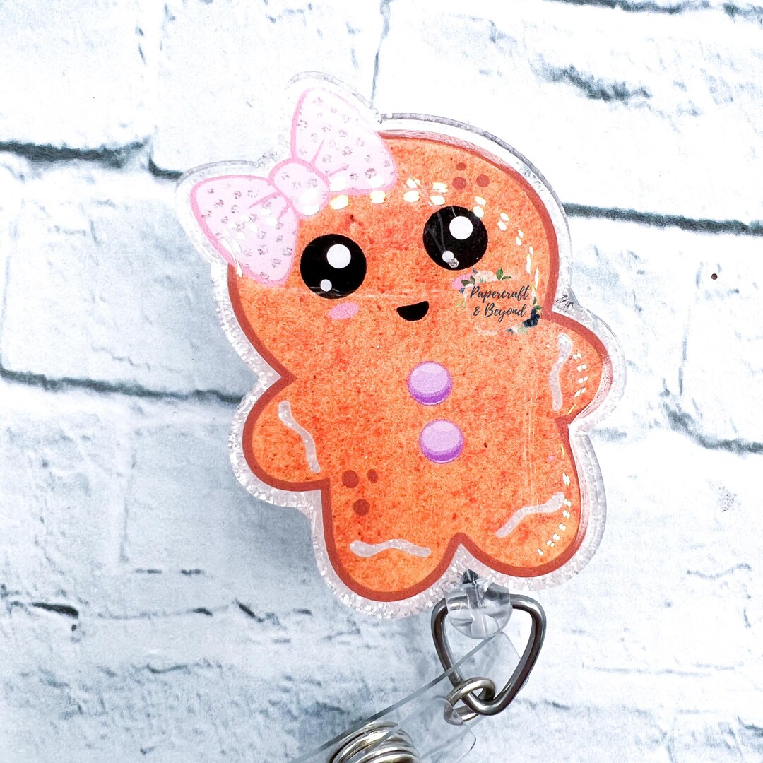Gingerbread Girl With Pink Bow Badge Reel, Christmas Nurse Badge Reel ...