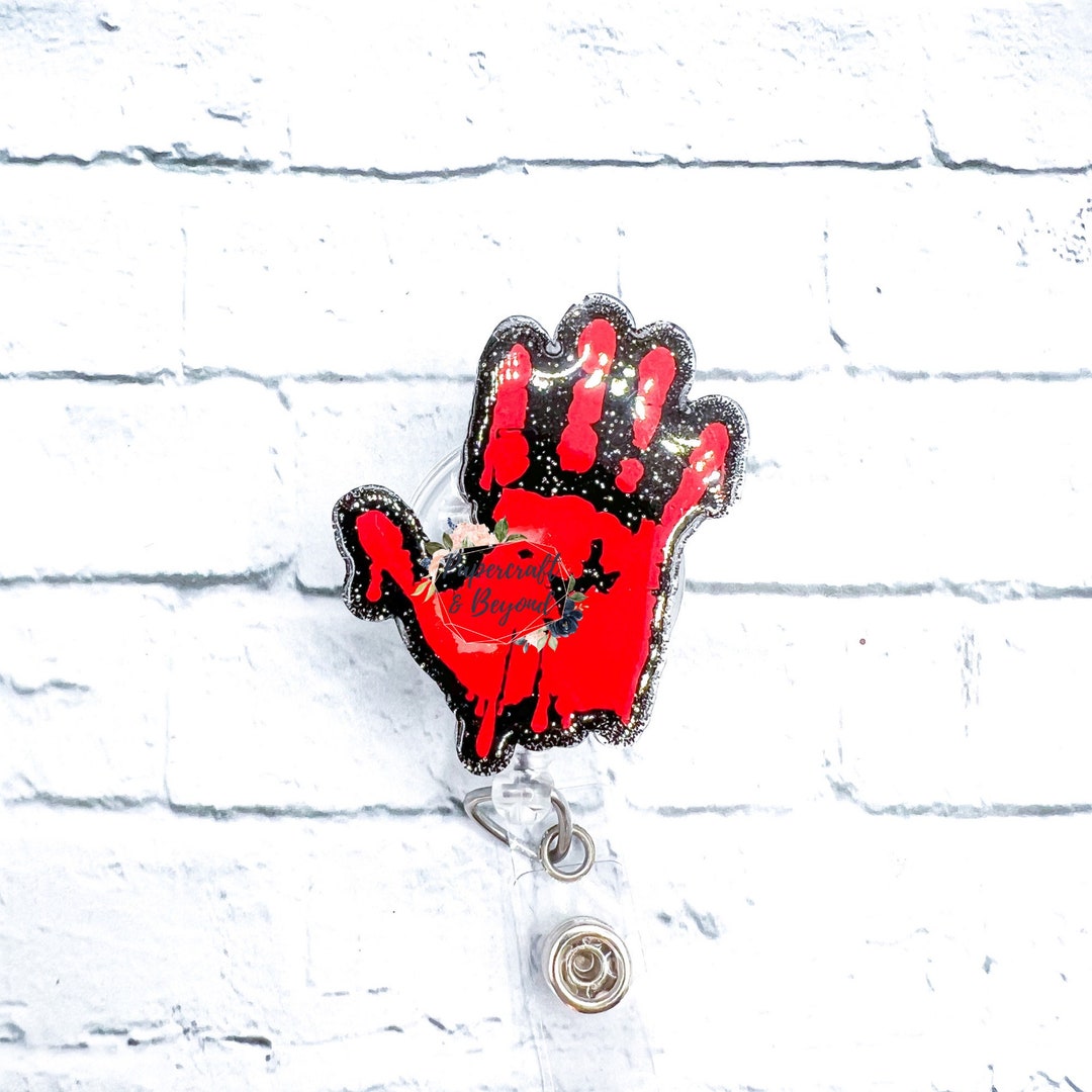 Bloody Handprint Badge Reel: True Crime Handmade Topper - Etsy