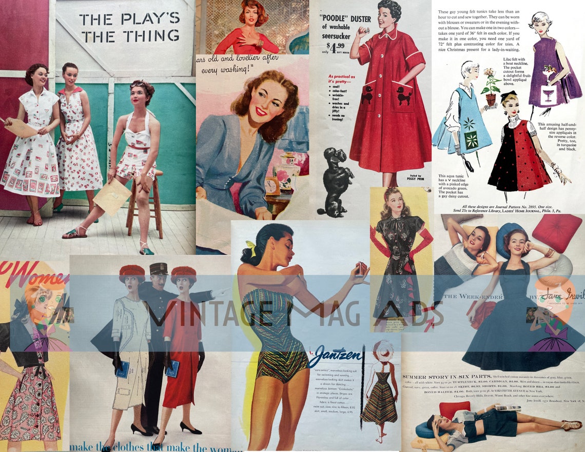 Vintage Magazine Advertisements Collage Sheet Midcentury Retro Fashion ...