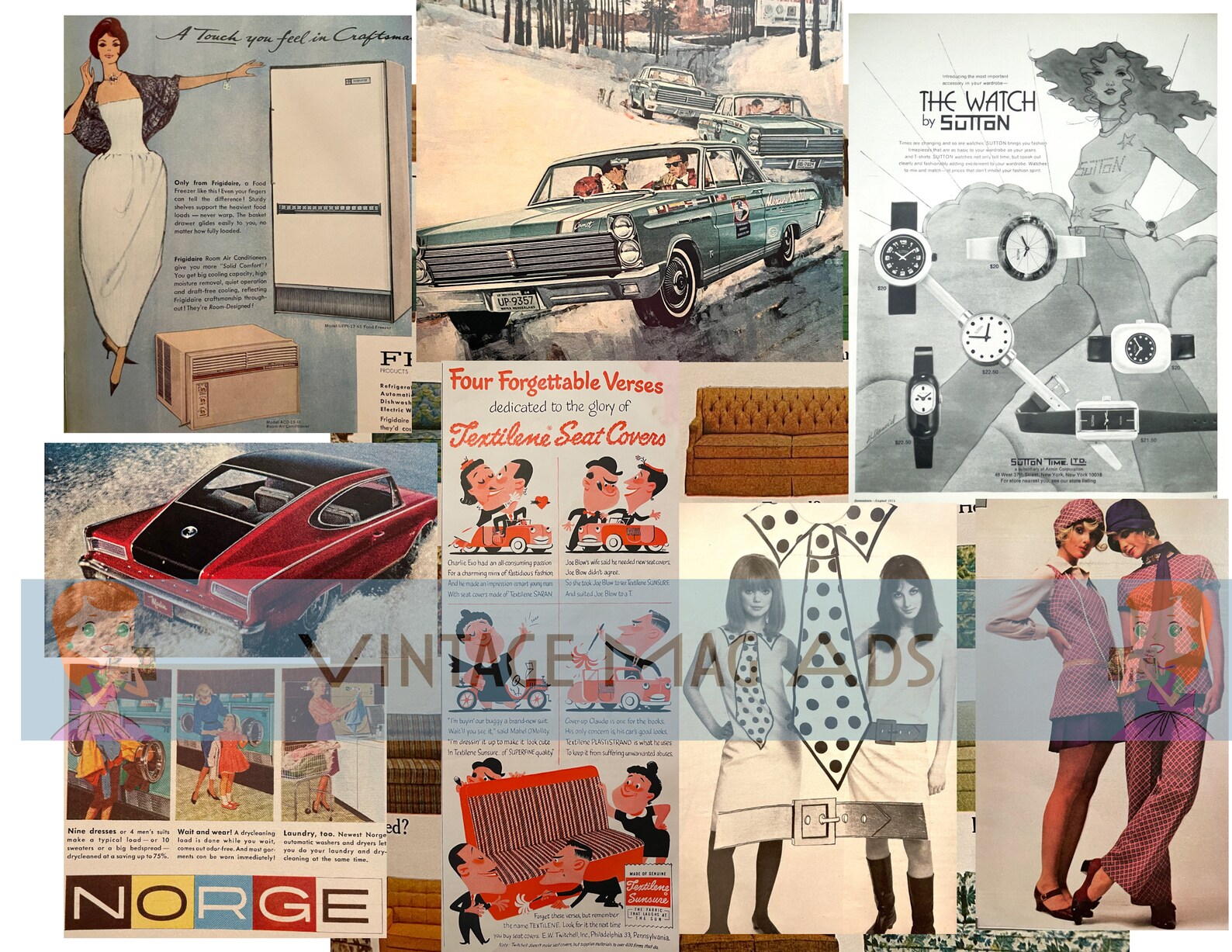 Vintage Magazine Advertisements Collage Sheet Midcentury Retro Fashion ...