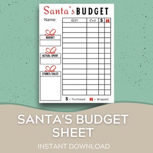 Santa Budget and Gift Tracker - Printable, Christmas Budget | Digital ...