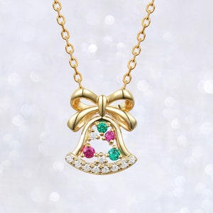 Solid Gold Christmas Bell Necklace, Ribbon Bell Pendant, 14K White Gold ...