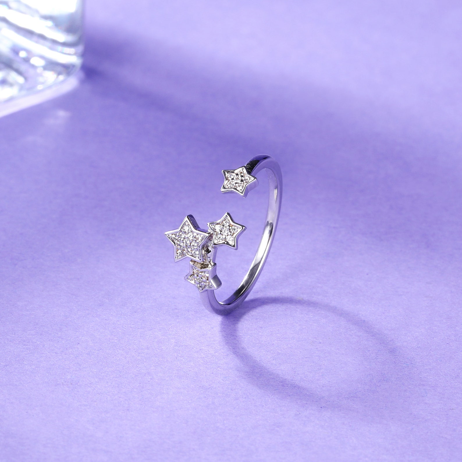 14K Solid Gold Four Star Diamond Stacking Ring, 925S Sterling Silver ...