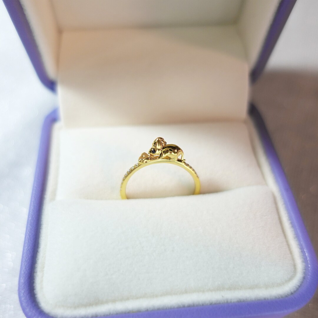14K Gold Mouse Cheese Ring, Wearing Christmas Hat Mouse, Diamond Rat ...