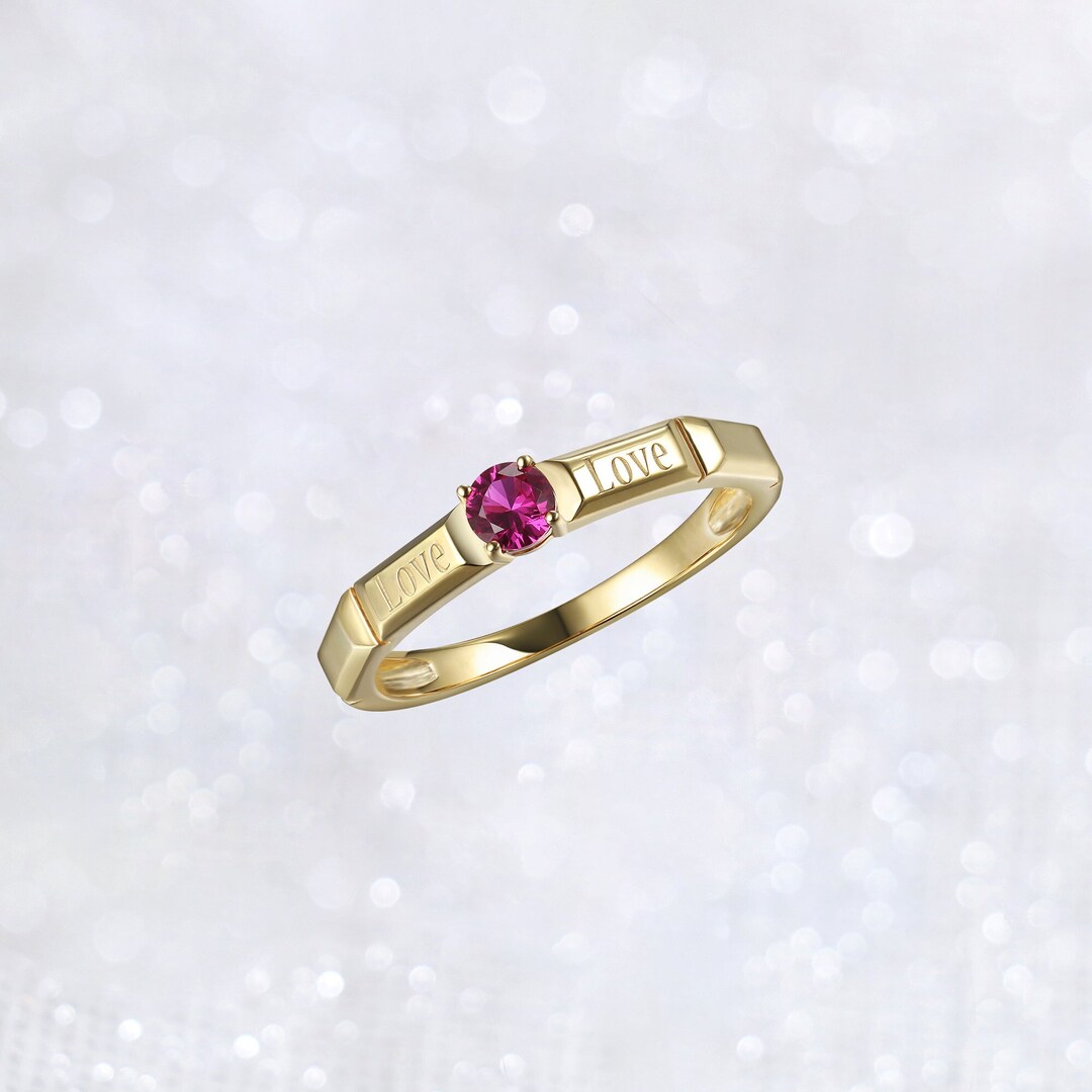 Round Red Ruby Chocolate Love Ring, Single Stone Wedding Ring, Gold ...