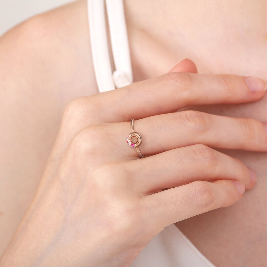Pink Sapphire Donut Ring, Color Pink Donut Ring, 14K Donut Diamond Lab ...