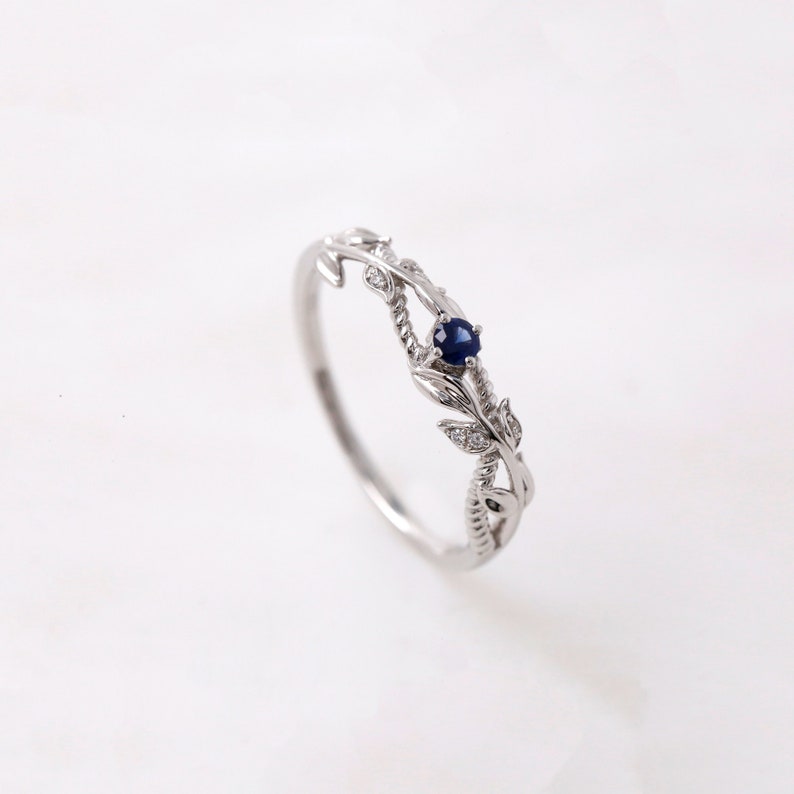 Sapphire Leaf Wedding Band, Tree Branch Twig Promise Ring, Diamond ...