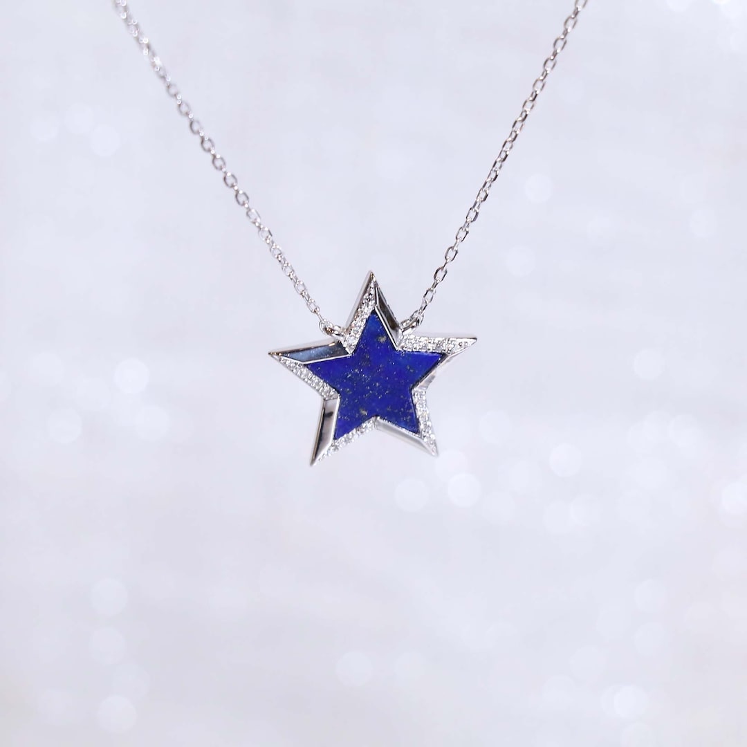 Lapis Star Necklace, White Diamond, 925 Sterling Silver, North Star ...