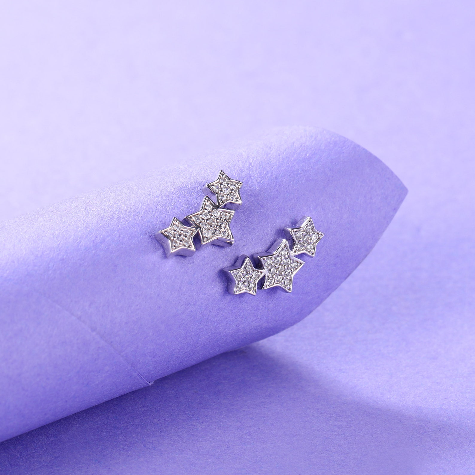 14K Solid Gold Four Star Diamond Stacking Ring, 925S Sterling Silver ...