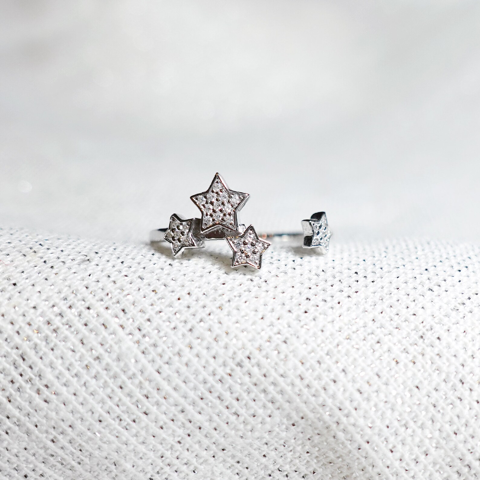 14K Solid Gold Four Star Diamond Stacking Ring, 925S Sterling Silver ...