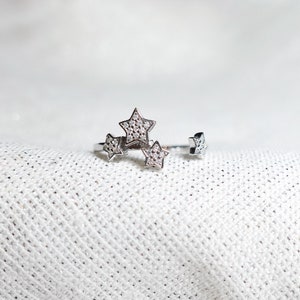 14K Solid Gold Four Star Diamond Stacking Ring, 925S Sterling Silver ...