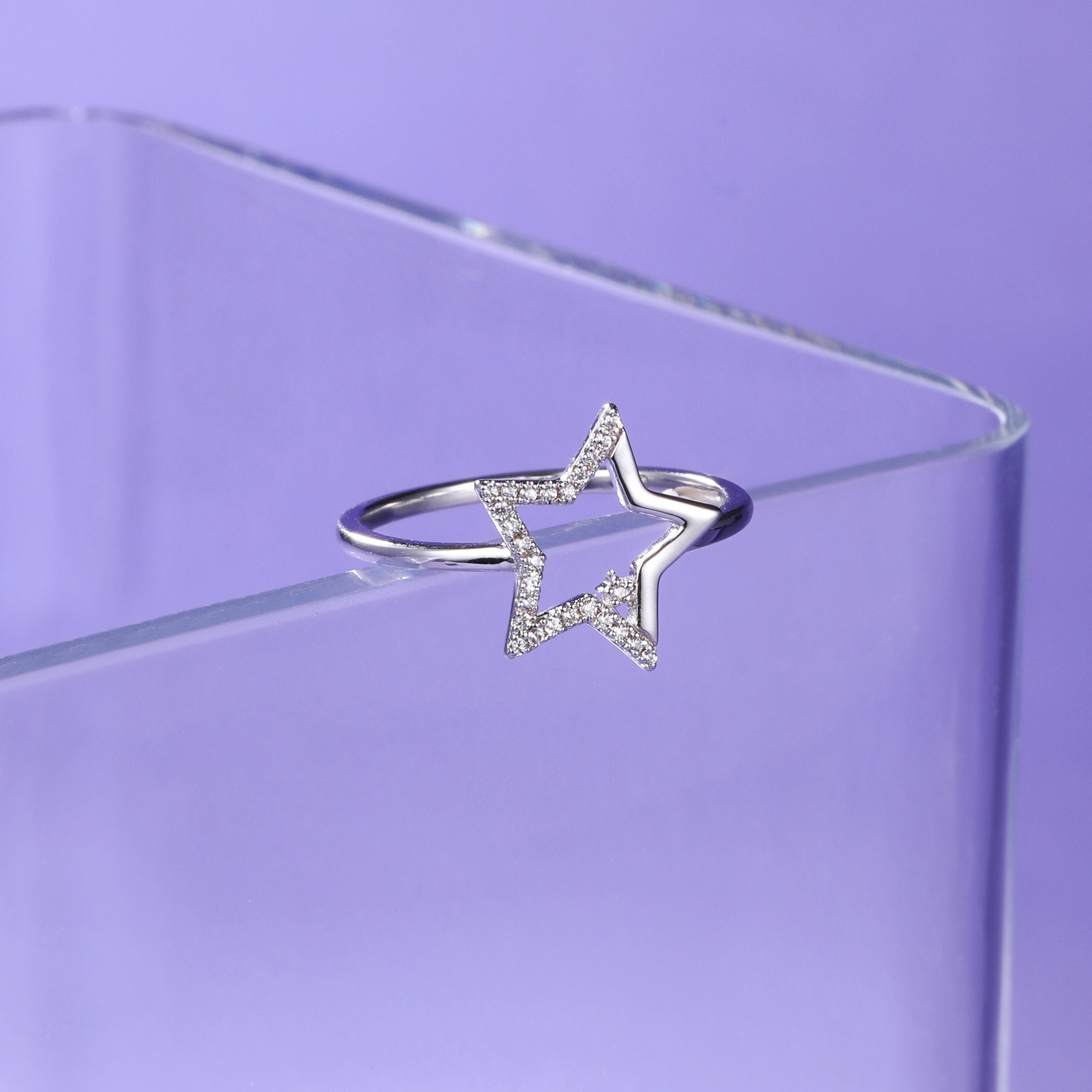 Hollow Star Ring, Diamond Open Star Ring, 925S Sterling Silver Gift for ...